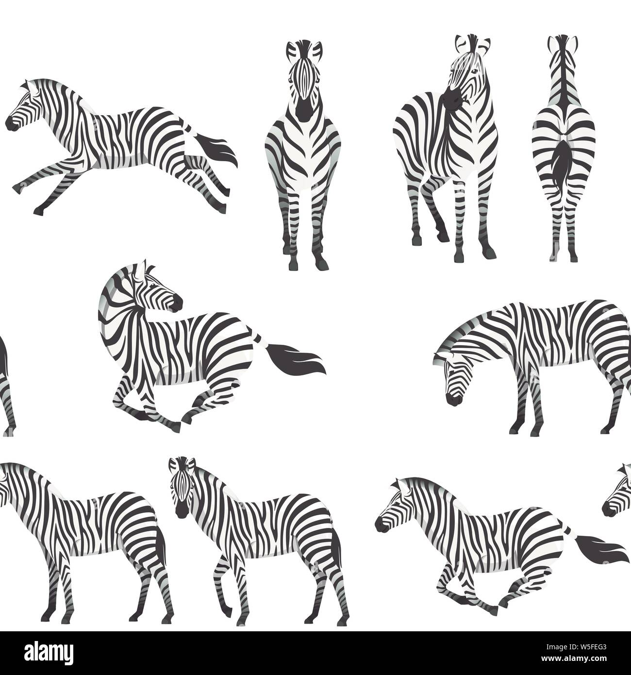 Seamless pattern of african zebra side and front view cartoon animal ...