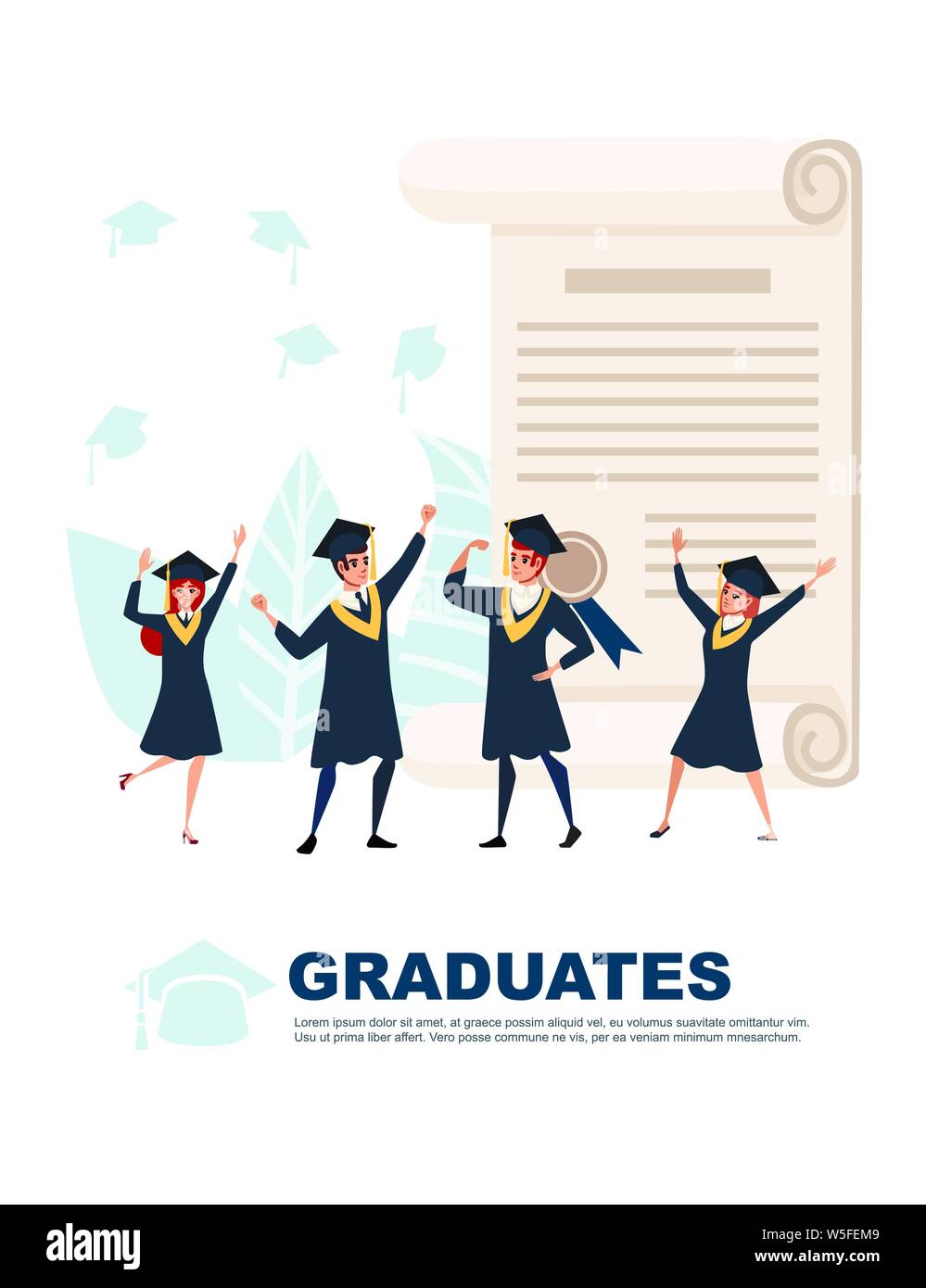 Young students graduated characters cartoon design flat vector ...