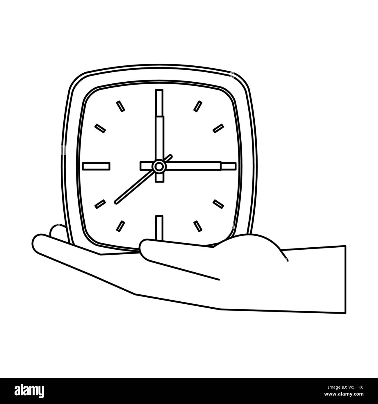 time clock watch alarm cartoon in black and white Stock Vector Image ...