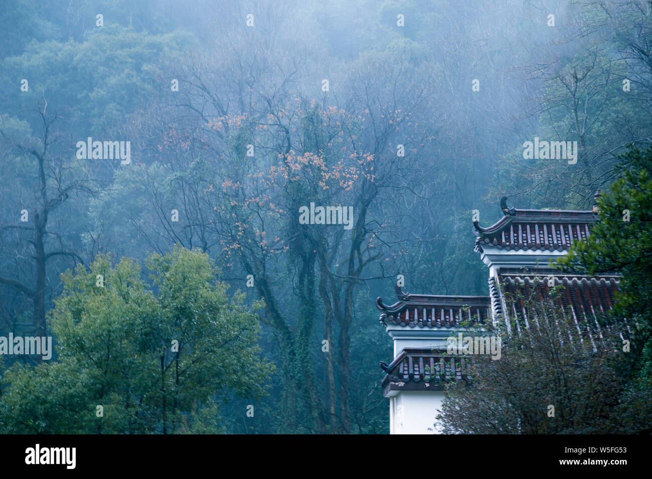 Landscape of the Buddhist Lushan Temple at the Yuelu Mountain after a ...