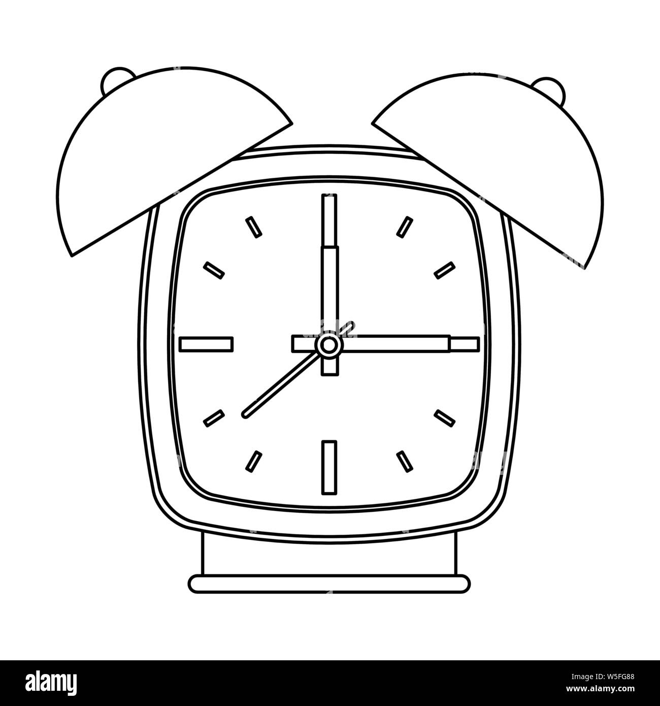 time clock watch alarm cartoon in black and white Stock Vector Image ...
