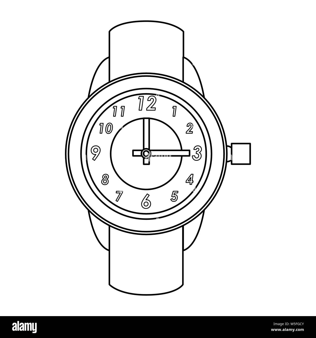 time clock watch alarm cartoon in black and white Stock Vector Image ...
