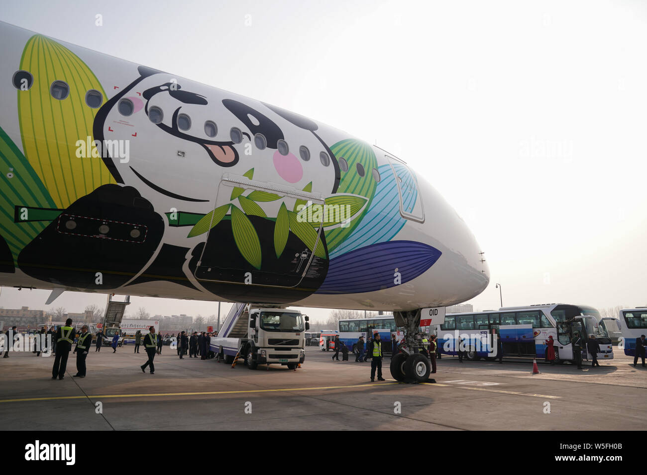 An Airbus A350 jet of Sichuan Airlines with a special panda-themed ...