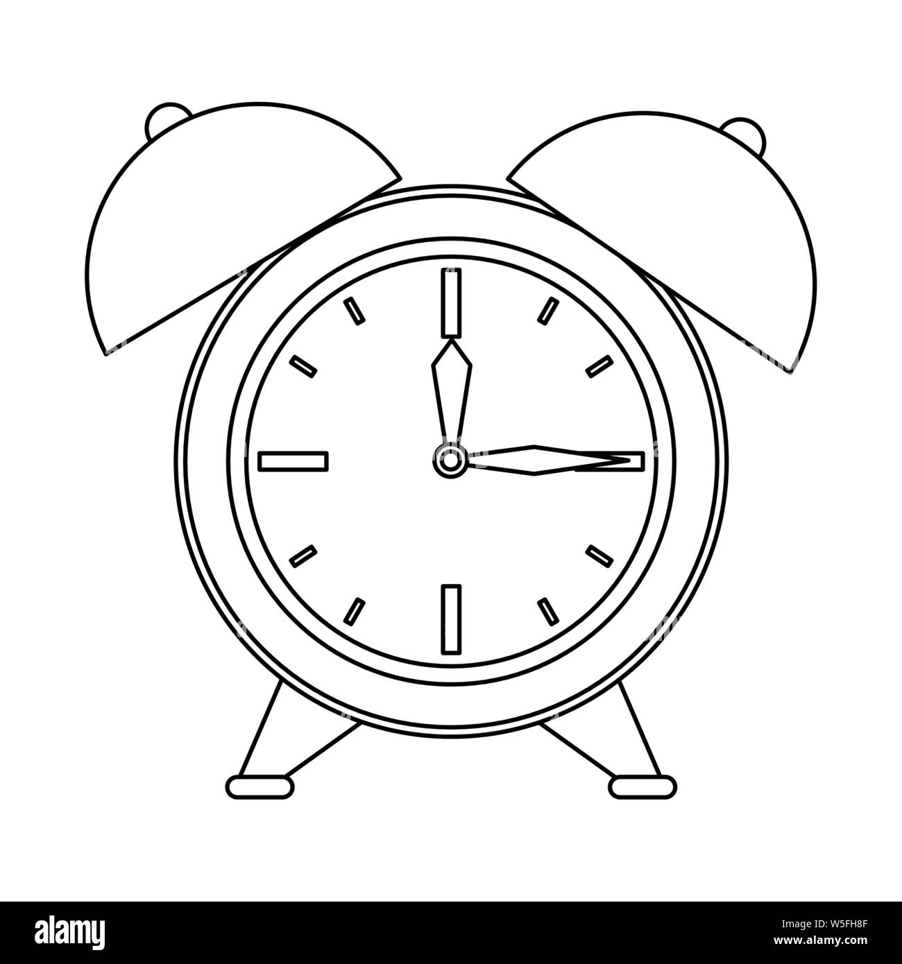 time clock watch alarm cartoon in black and white Stock Vector Image ...