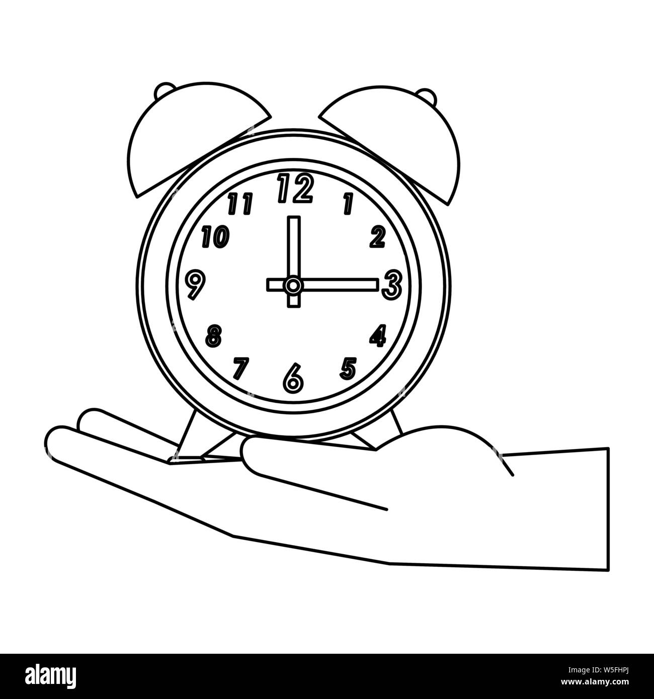 time clock watch alarm cartoon in black and white Stock Vector Image ...