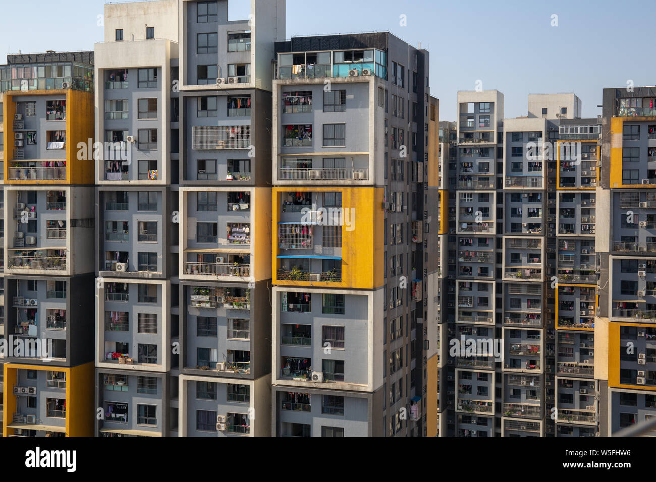 The residential building featuring shape of pile-up of blocks is seen ...