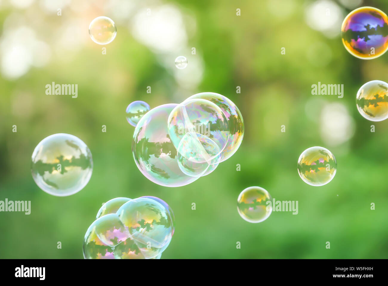 soap bubbles on green nature background Stock Photo - Alamy
