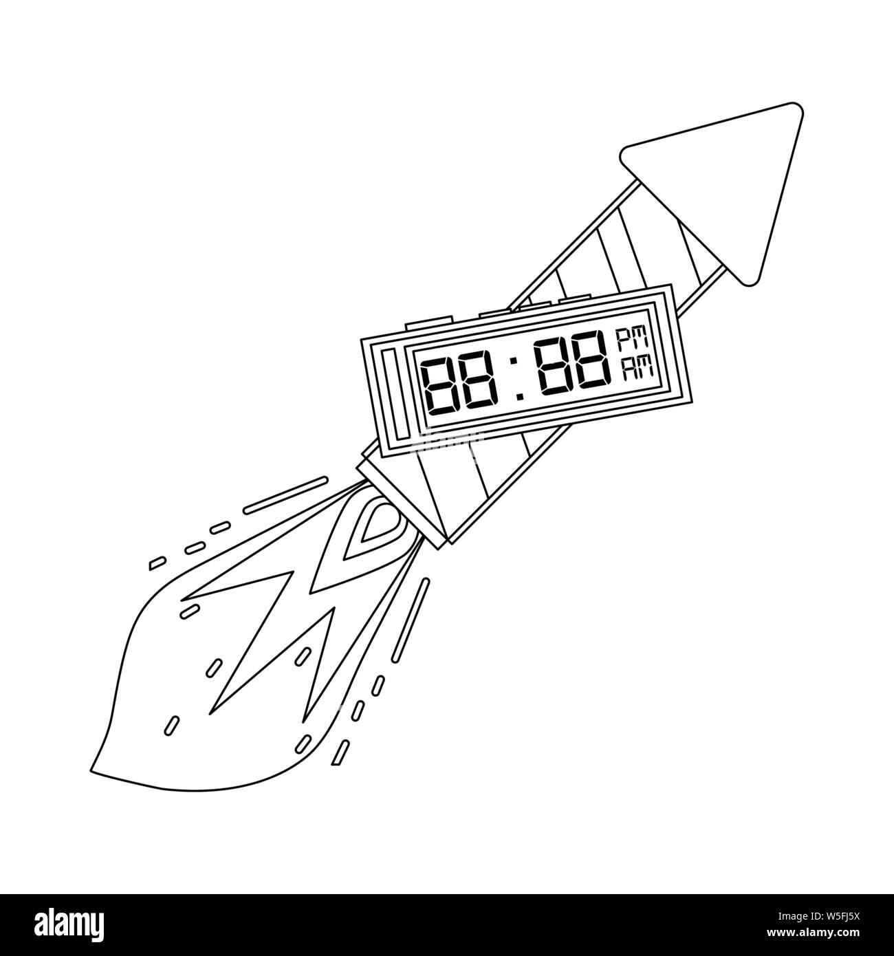 time clock watch alarm cartoon in black and white Stock Vector Image ...