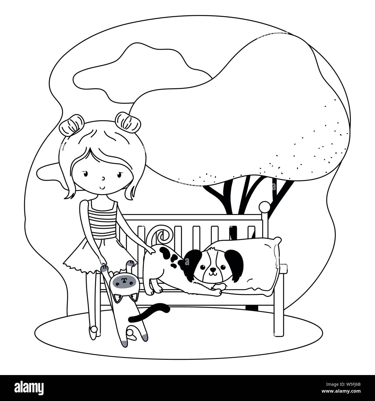 Girl with cat and dog cartoon design, Mascot pet animal domestic cute ...