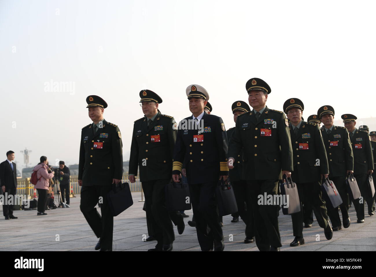 Chinese PLA (Peoples Liberation Army) soldiers arrive at the Great Hall ...