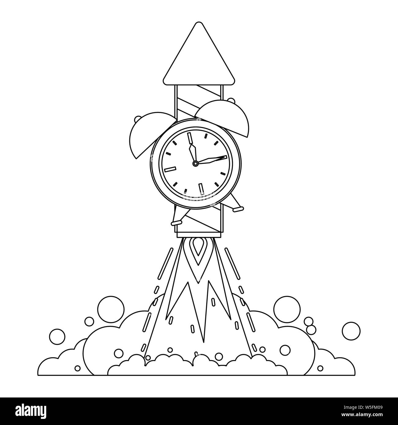 time clock watch alarm cartoon in black and white Stock Vector Image ...