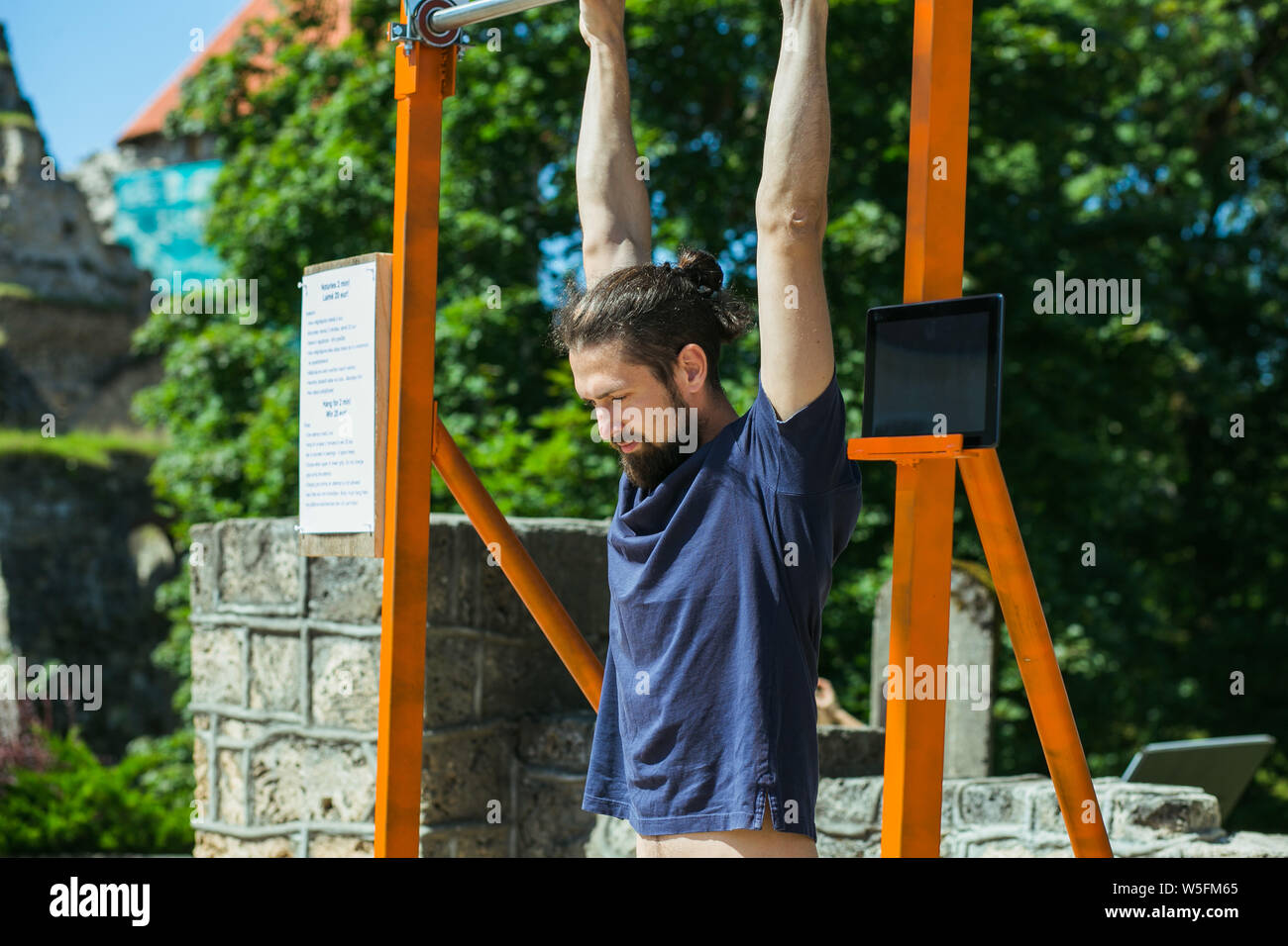 City Cesis, Latvian Republic. A person tests himself for hanging ...