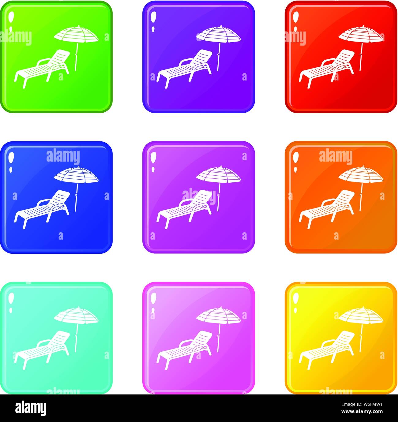 Sun lounger and parasol icons set 9 color collection Stock Vector Image ...