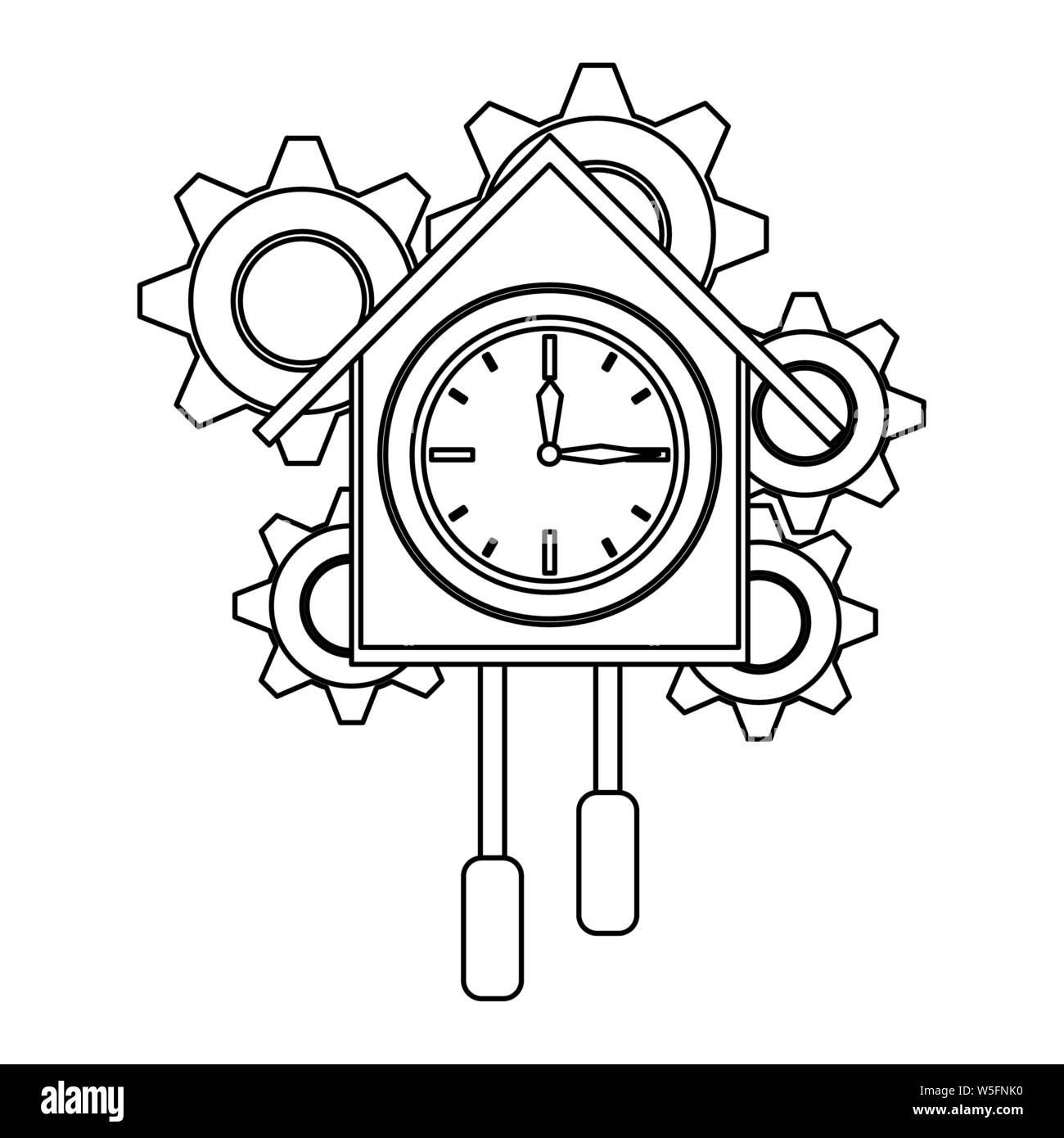 time clock watch alarm cartoon in black and white Stock Vector Image ...