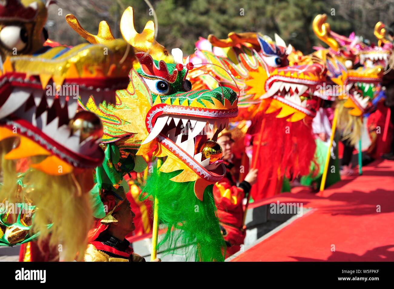 Chinese entertainers perform a dragon dance to celebrate the Dragon ...