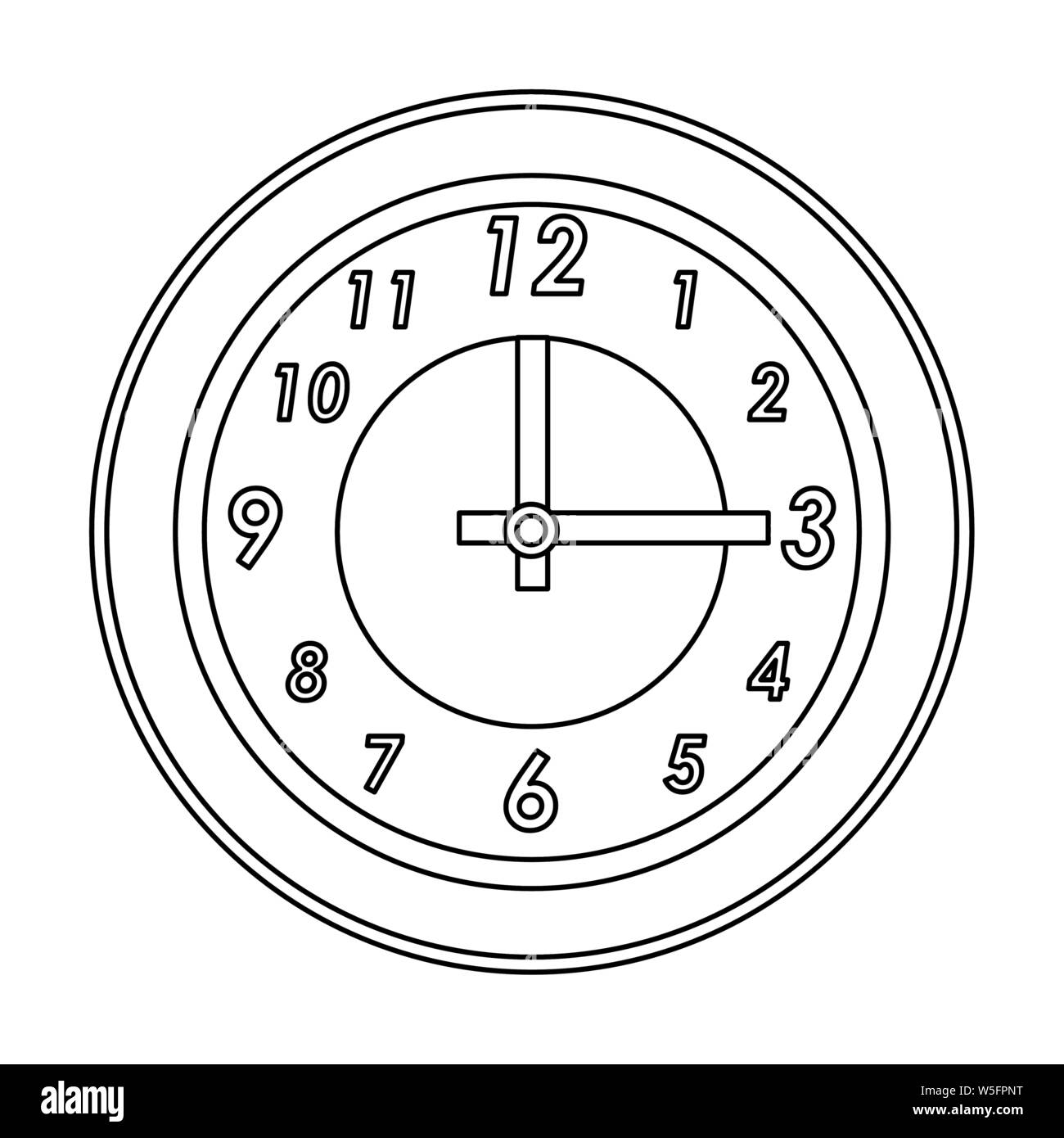 time clock watch alarm cartoon in black and white Stock Vector Image ...
