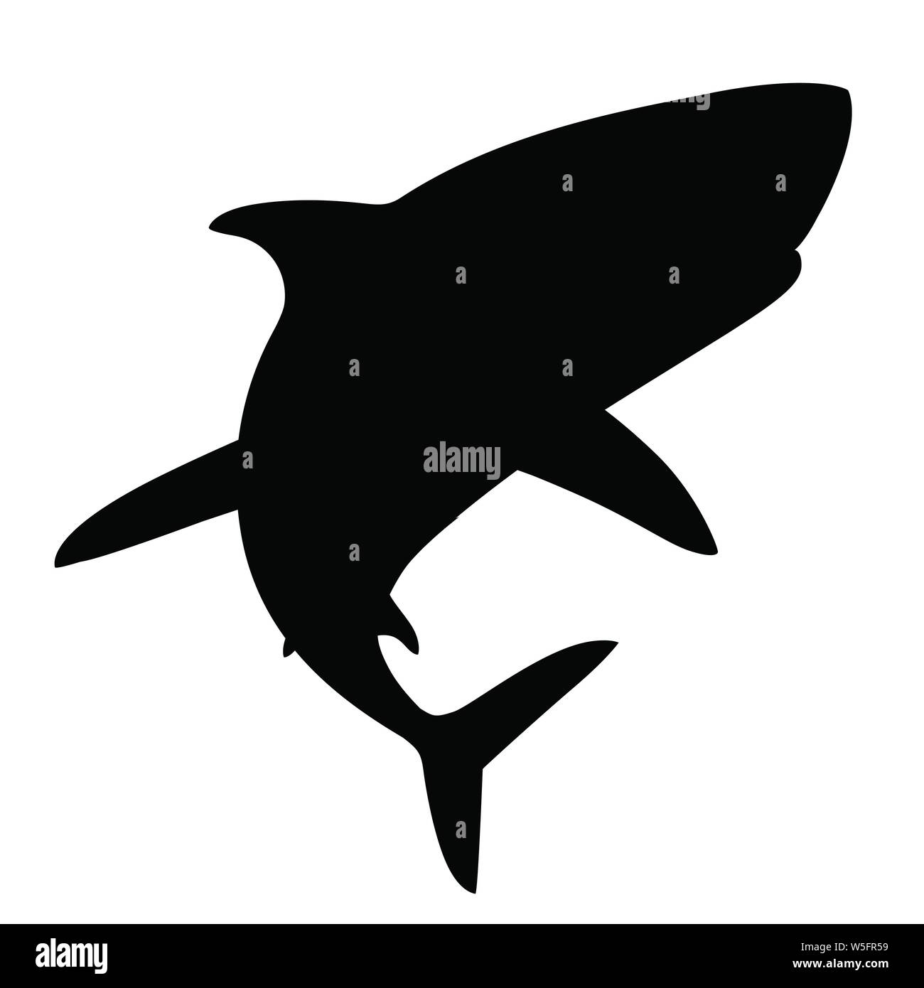 Black silhouette shark giant apex predator cartoon animal design flat ...