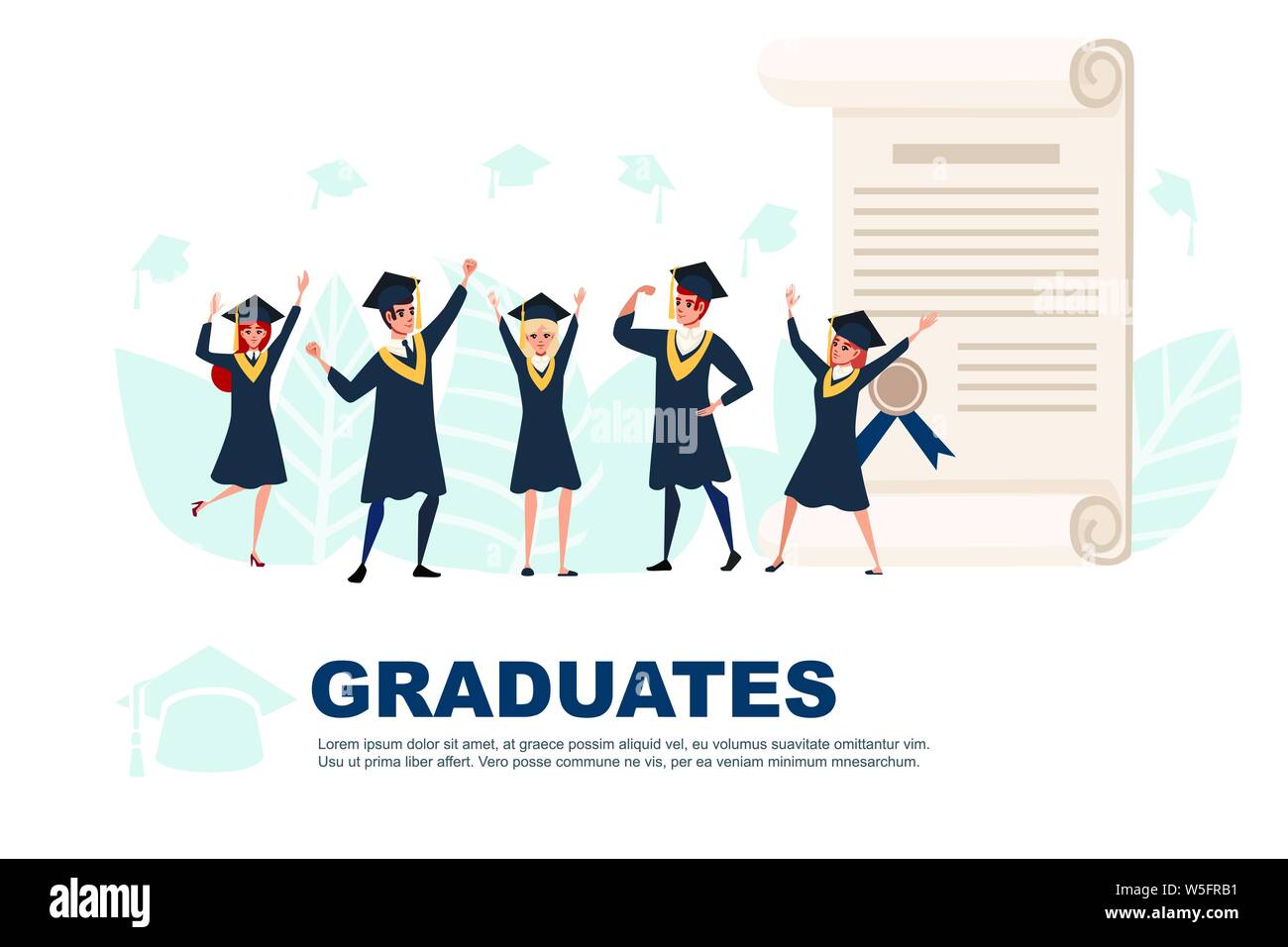Young students graduated characters cartoon design flat vector ...