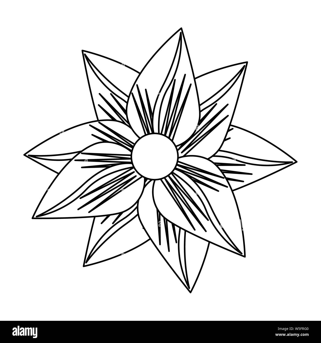 flower tropical spring floral cartoon in black and white Stock Vector ...