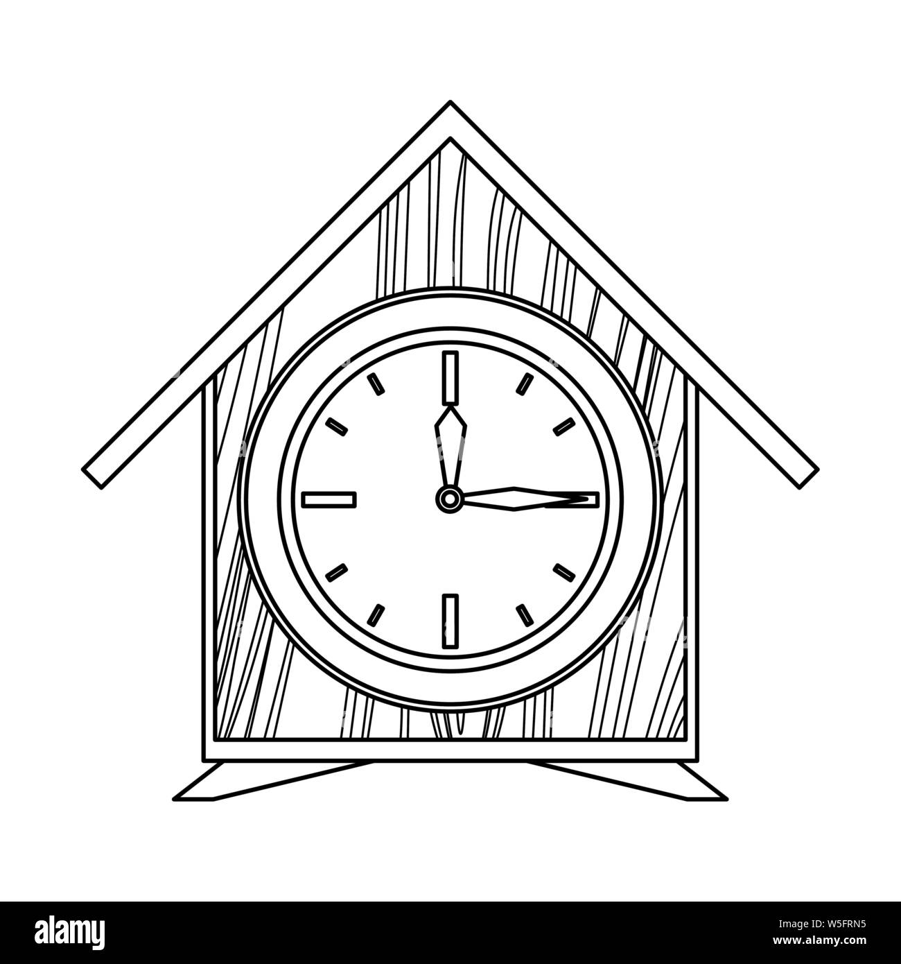 time clock watch alarm cartoon in black and white Stock Vector Image ...