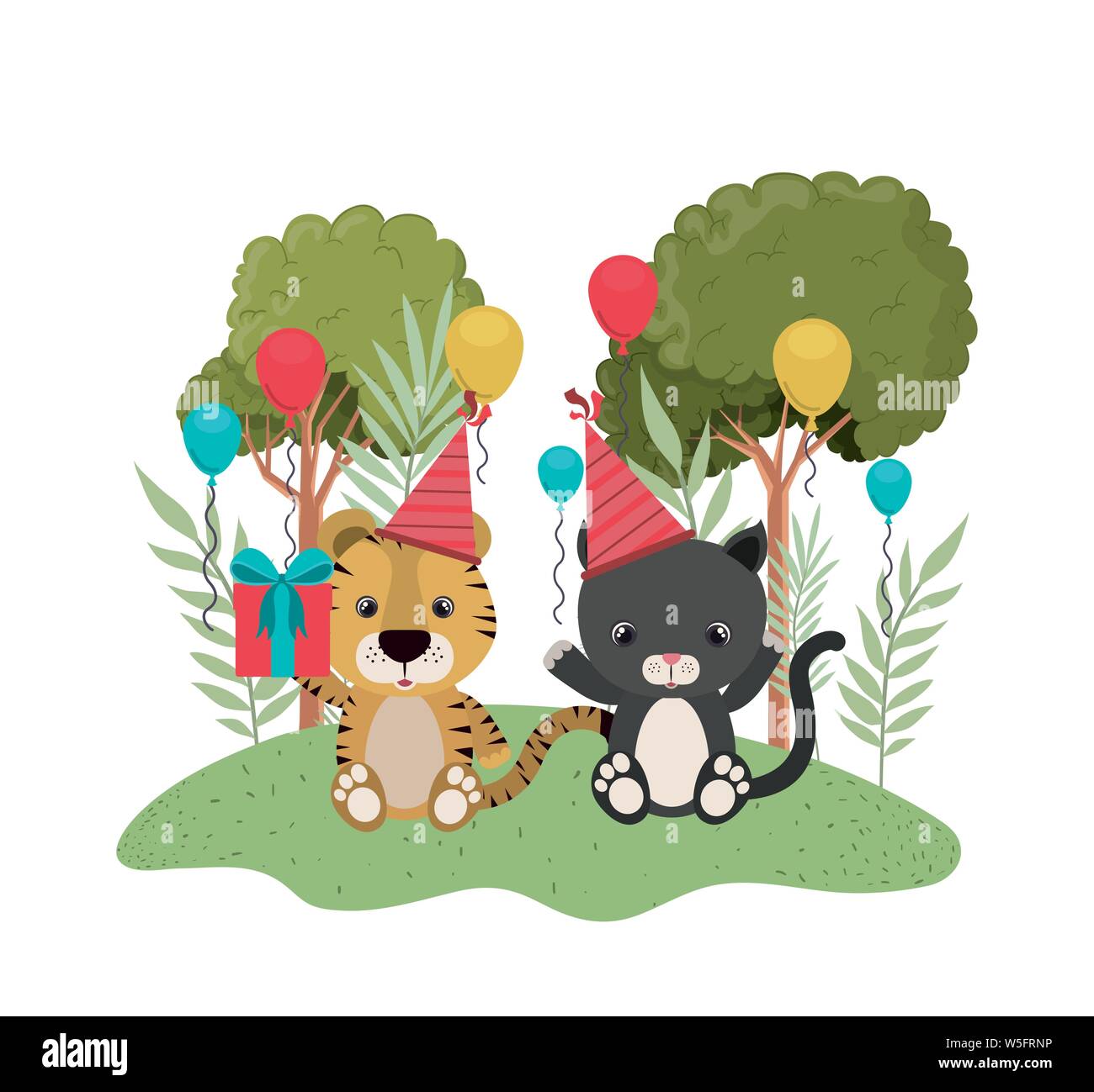 card of celebration with animals on white background Stock Vector Image ...