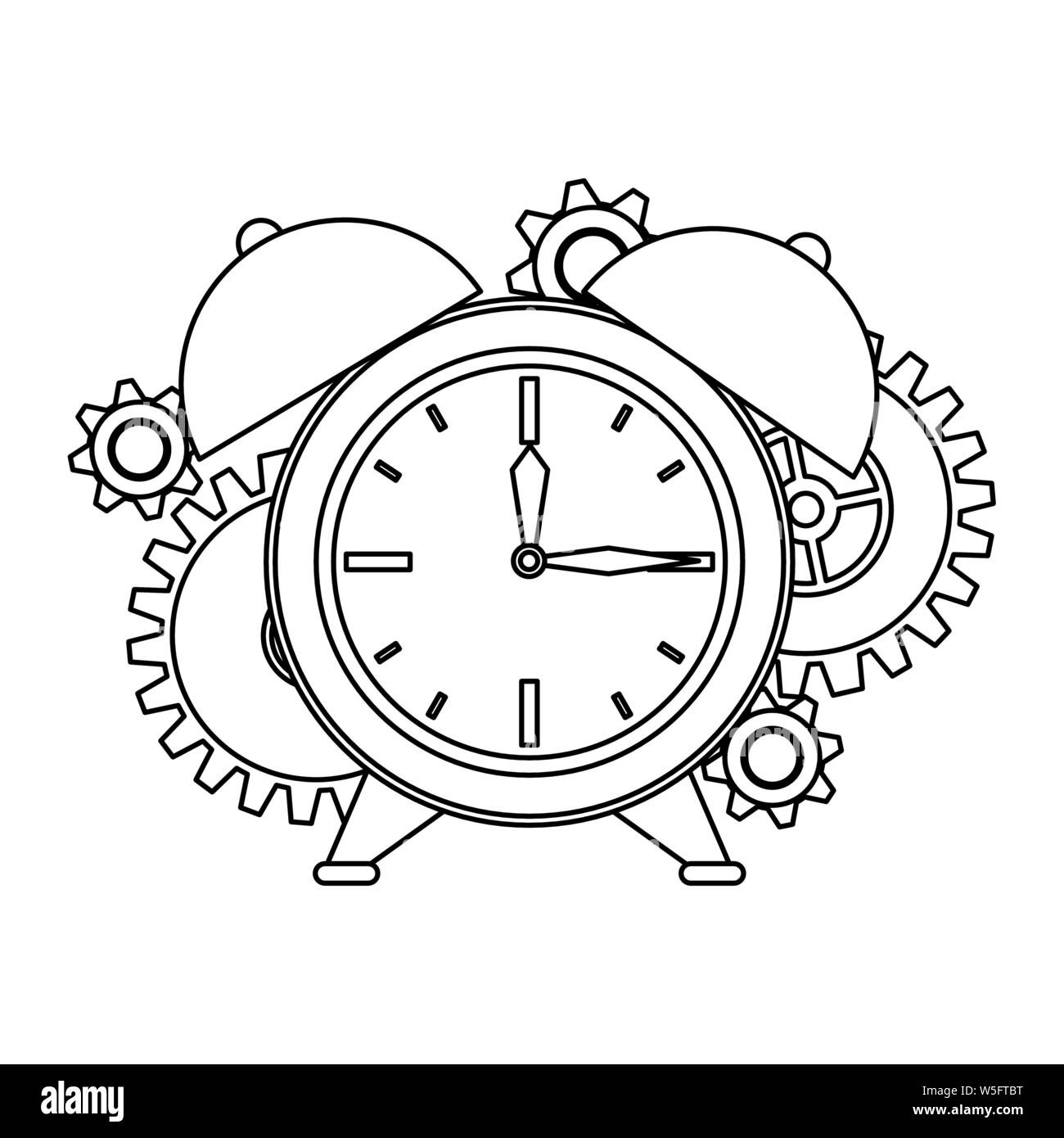 time clock watch alarm cartoon in black and white Stock Vector Image ...