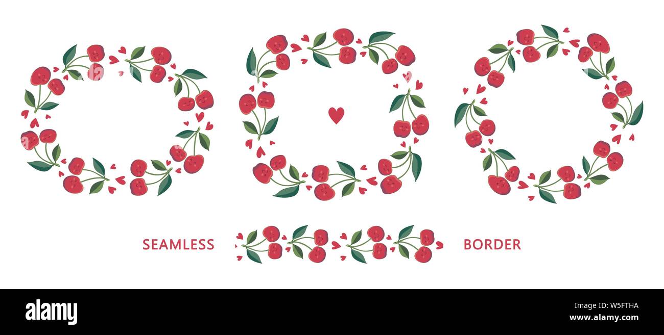 Cherry. Set of positive frames, wreath, card templates.Endless ...