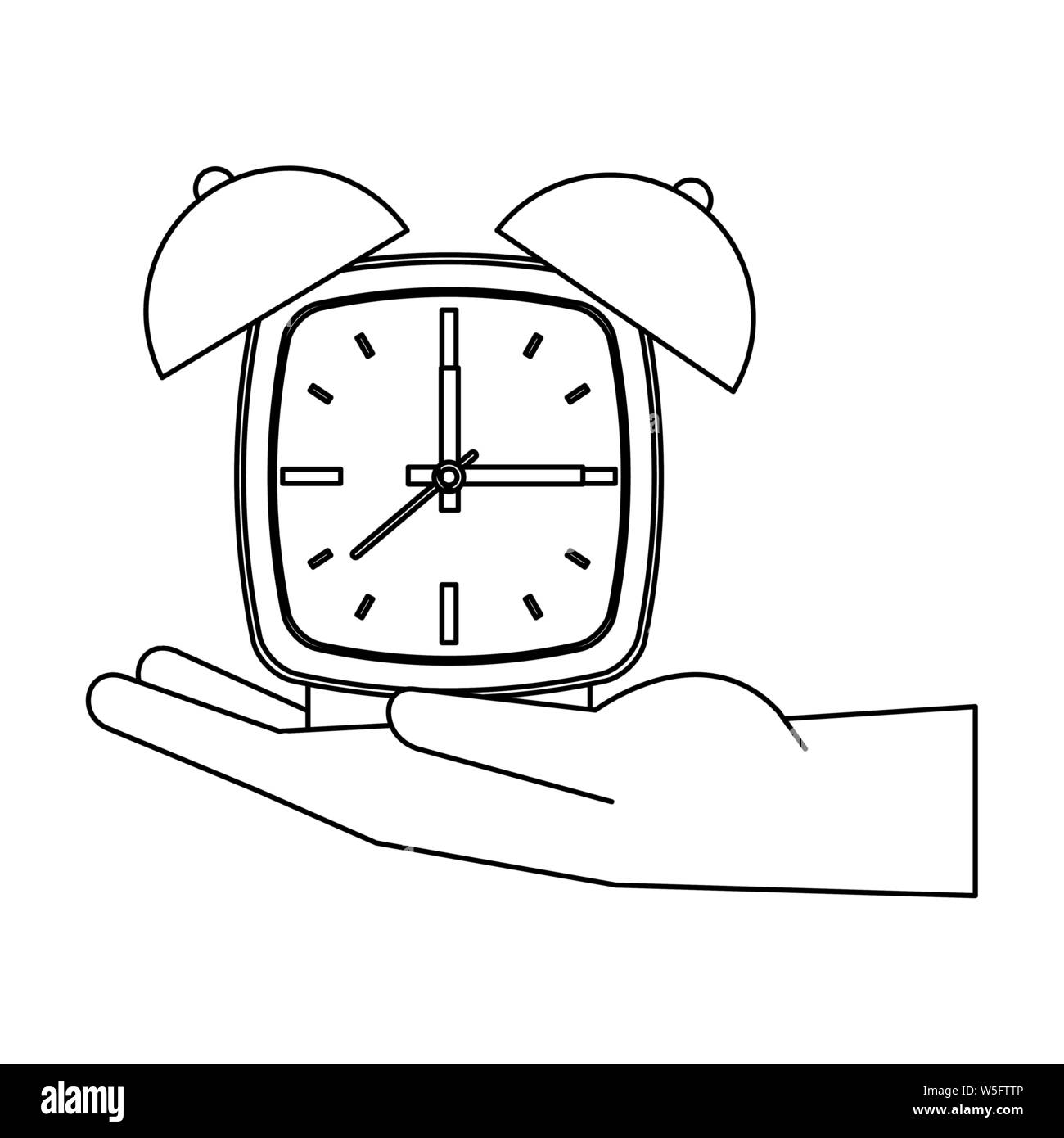time clock watch alarm cartoon in black and white Stock Vector Image ...