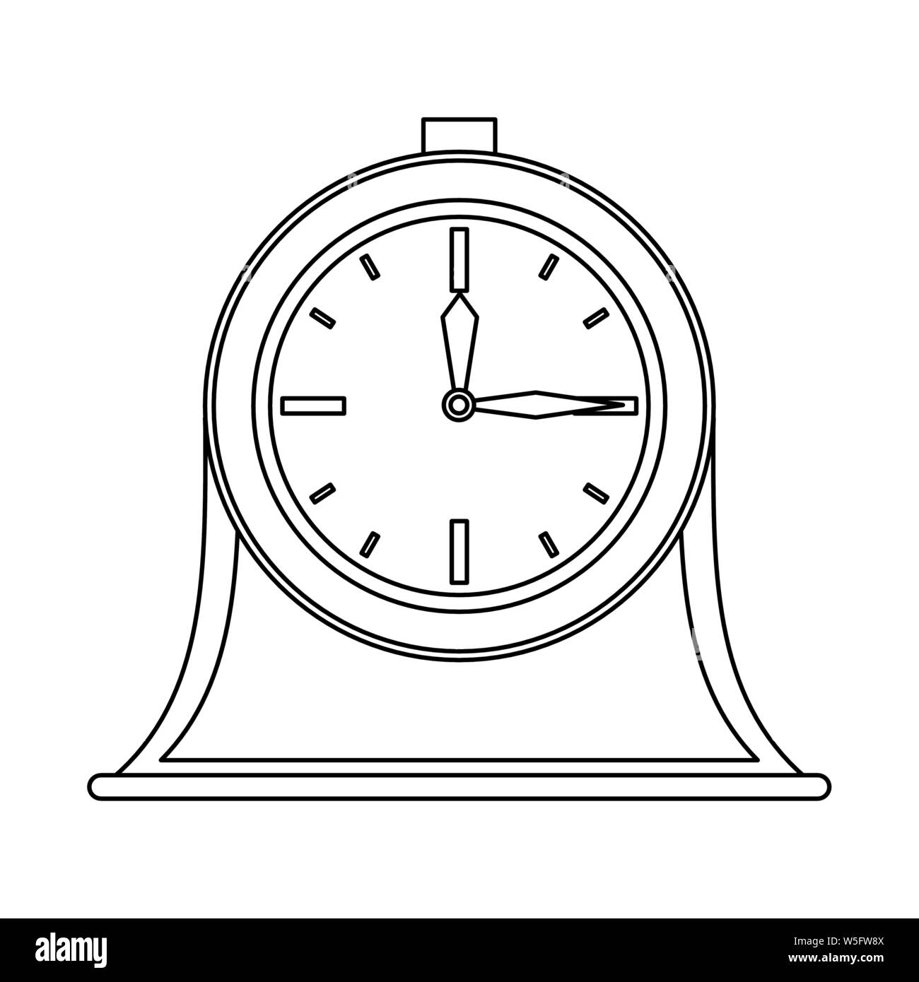 time clock watch alarm cartoon in black and white Stock Vector Image ...