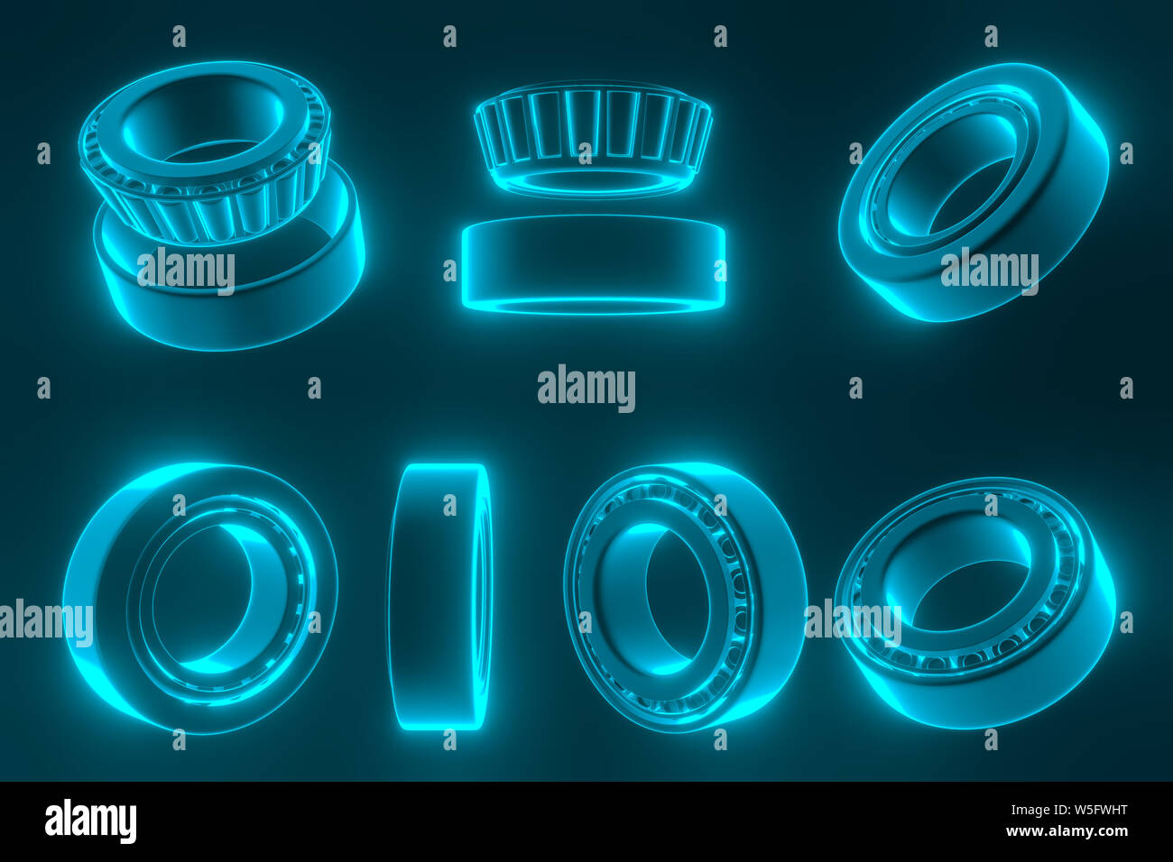 3D rendering. Automotive bearings auto spare parts. Tapered roller ...