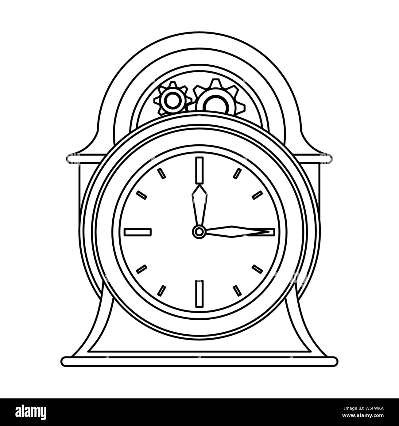 time clock watch alarm cartoon in black and white Stock Vector Image ...