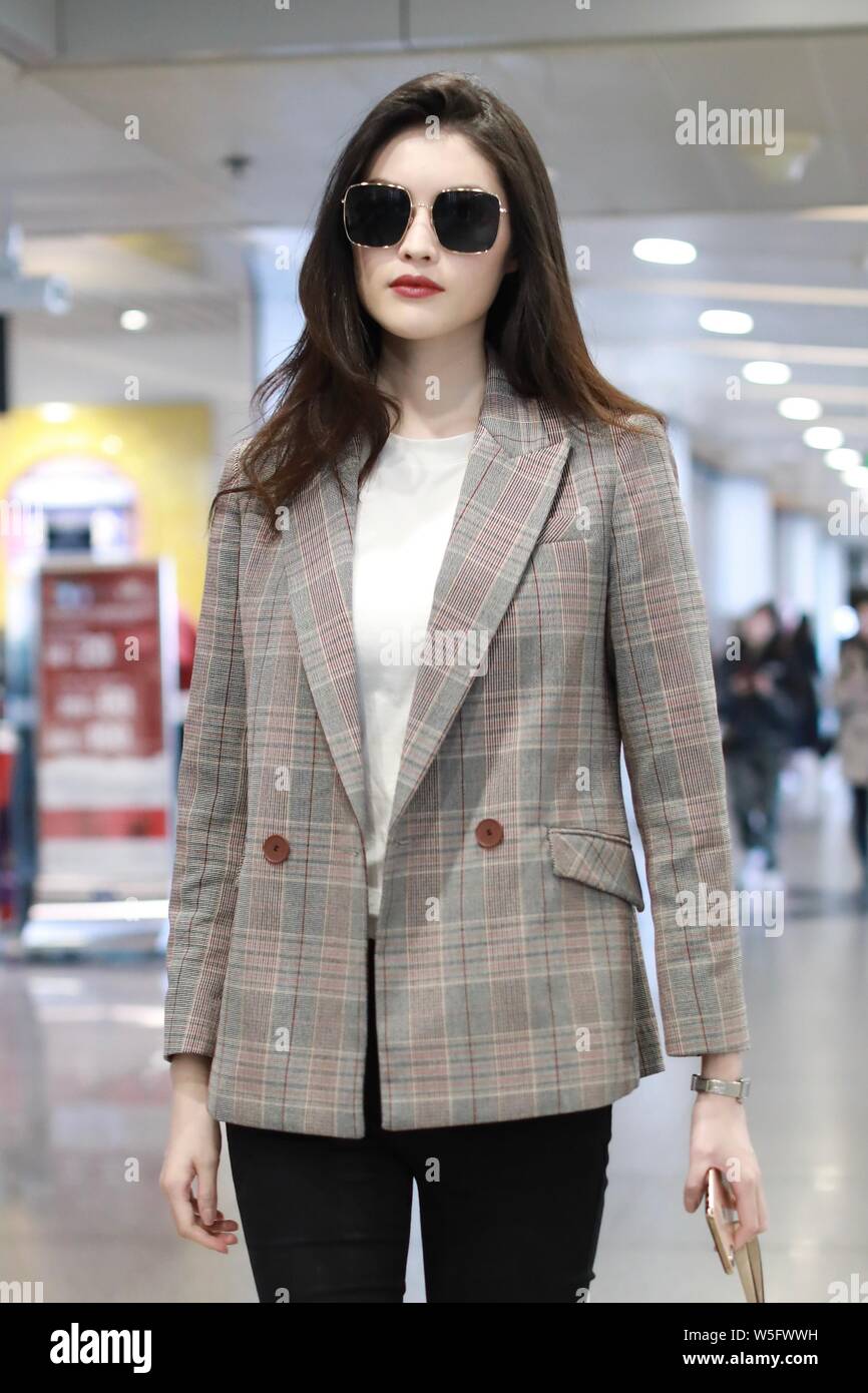 Chinese model He Sui arrives at the Beijing Capital International ...