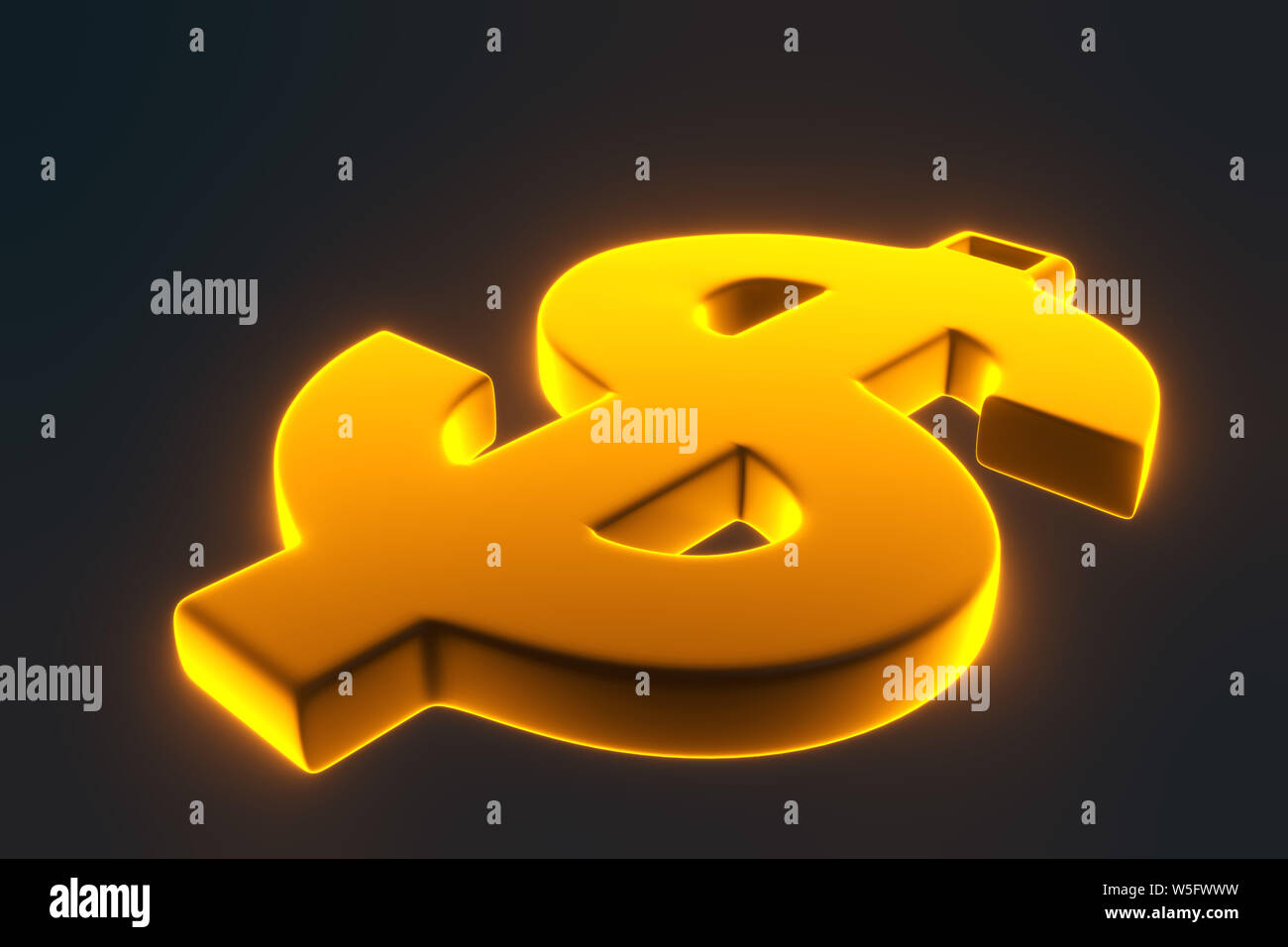 3d golden dollar symbol on blue background. 3d rendering USD sign Stock ...