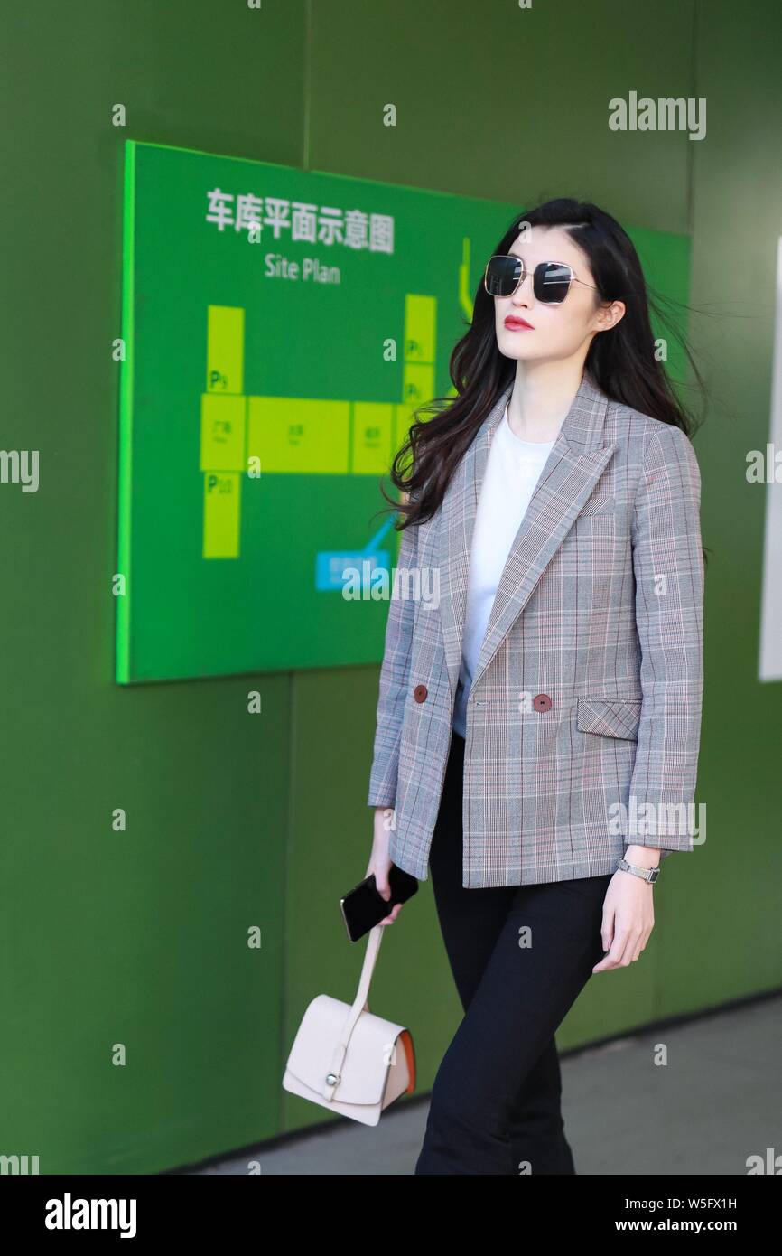 Chinese supermodel He Sui leaves the terminal after landing at the ...