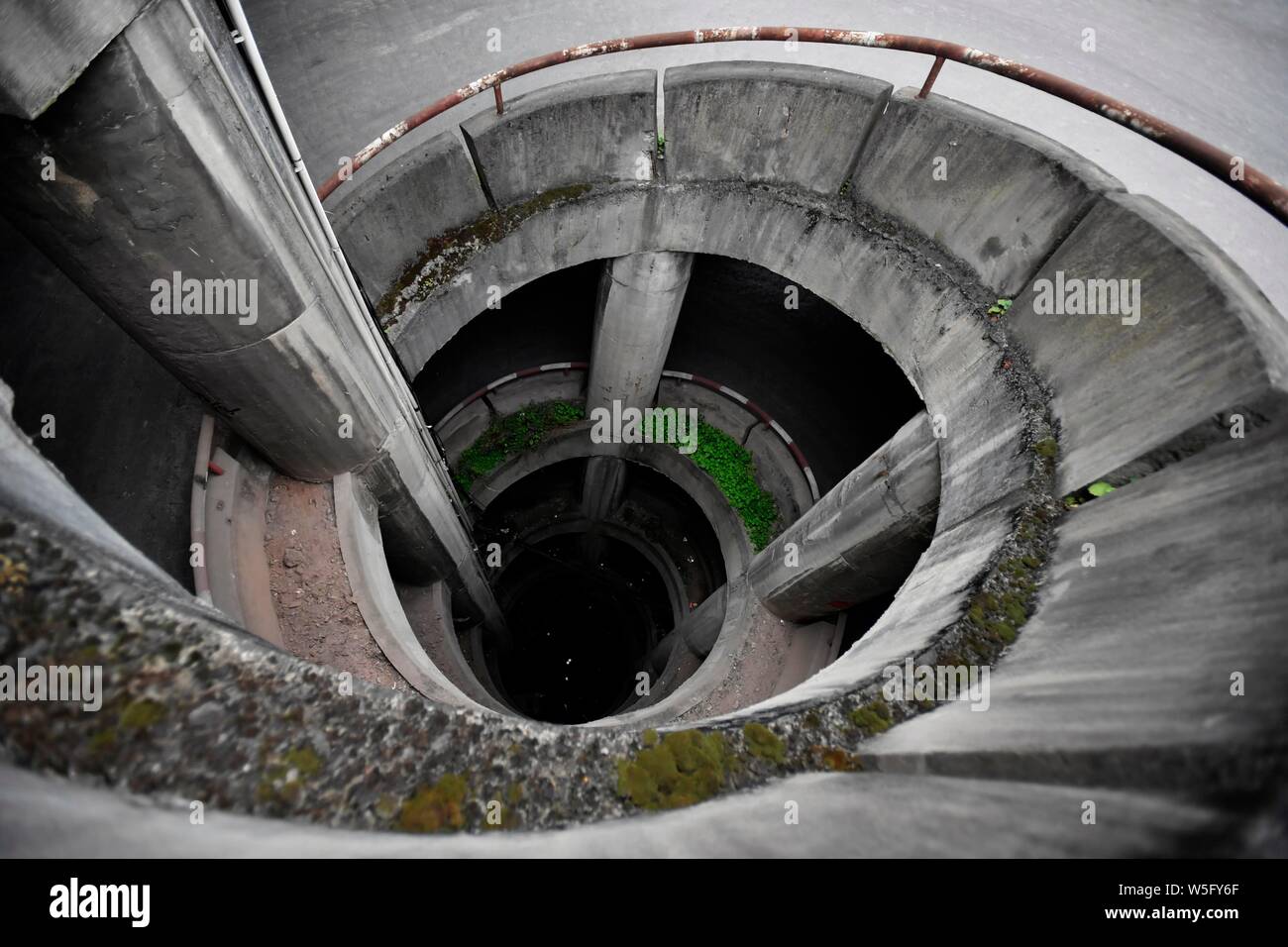 A worm's eye view from the bottom of the five-story spiral parking lot ...