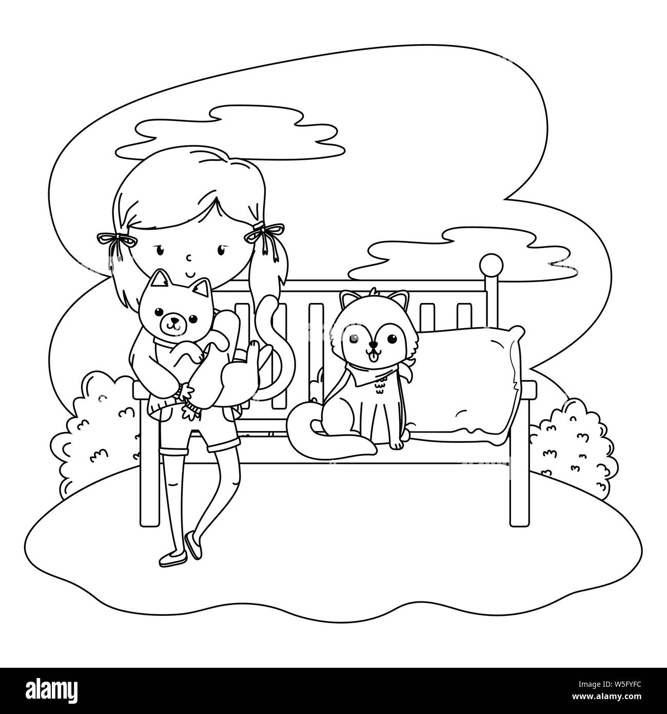 Girl with cat and dog cartoon design, Mascot pet animal domestic cute ...