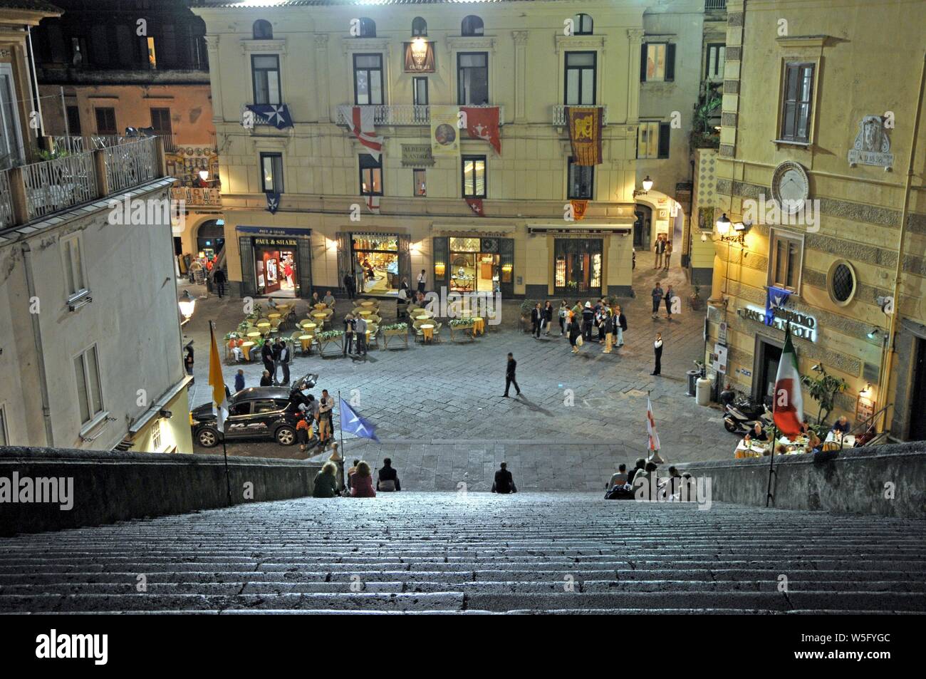 View of Piazza del Duomo from the Saint Andrew's Cathedral at night ...