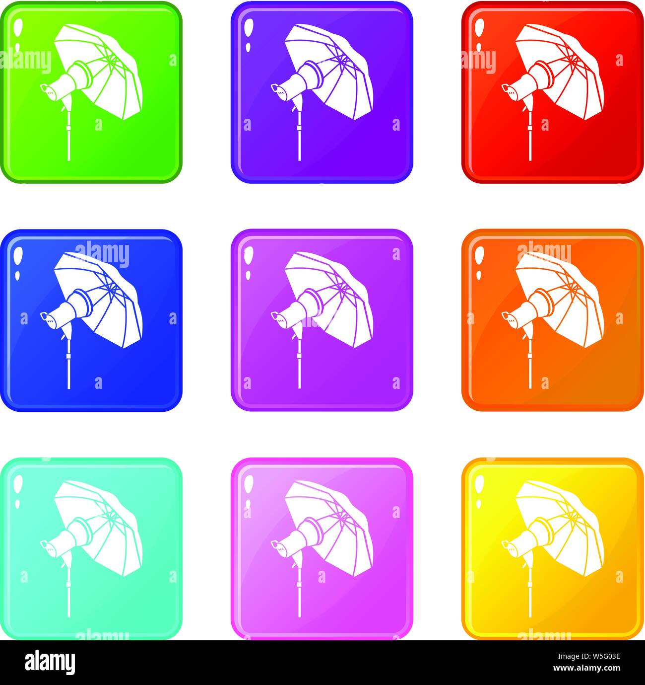 Studio flash with umbrella icons set 9 color collection Stock Vector ...