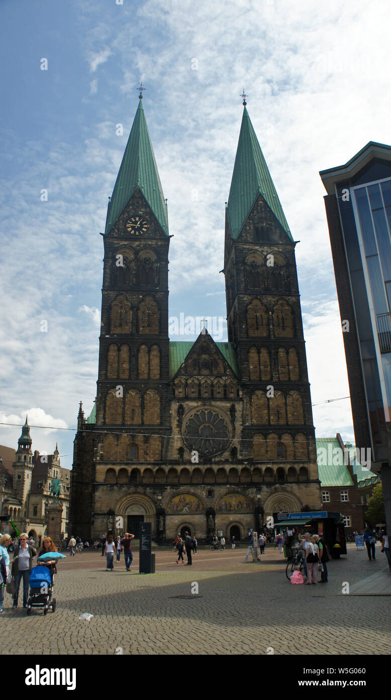 Bremen, Germany - 07 23 2015 - Facade of city cathedral in old town ...
