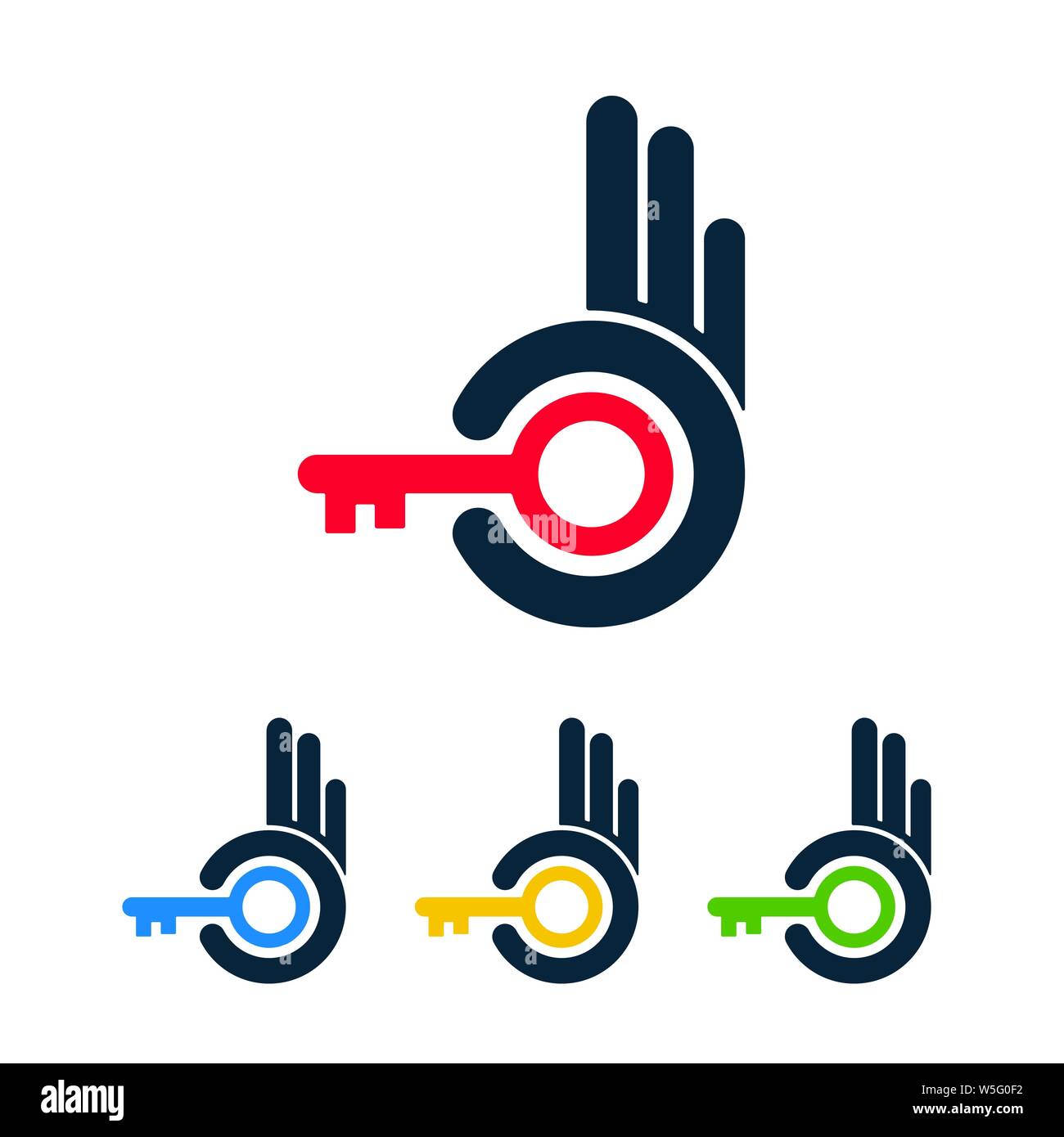 Abstract hands holding keys. Key and hand flat icons on white ...