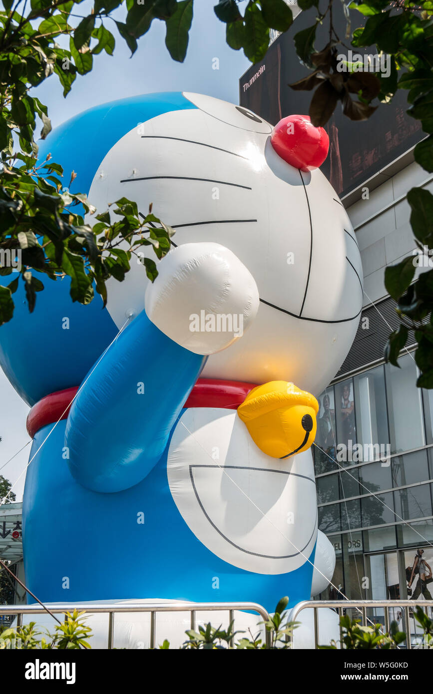 A 10-meter-tall inflated doll featuring shape of Doraemon is displayed ...