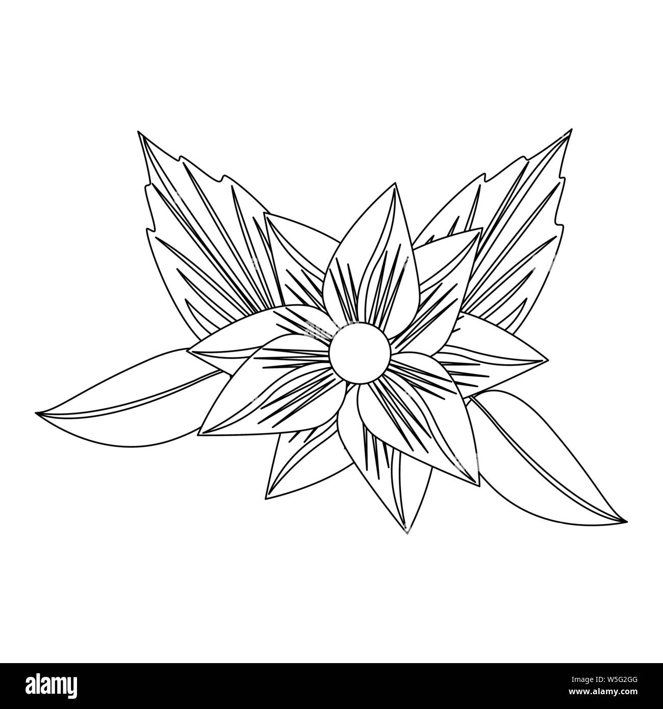 flower tropical spring floral cartoon in black and white Stock Vector ...