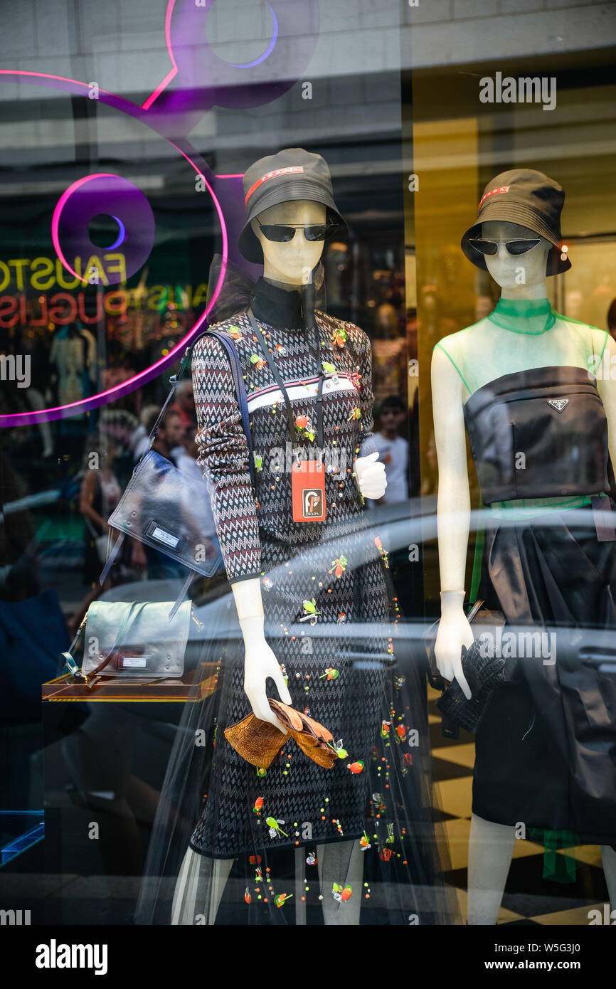 Milan, Italy - September 21, 2018: Prada store in Milan. Montenapoleone ...