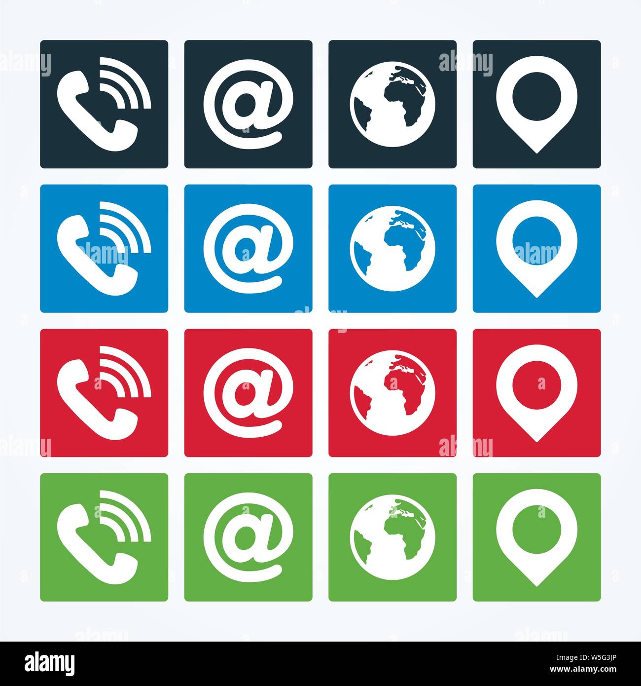 Contact icons on white background. Square shaped communication symbols ...