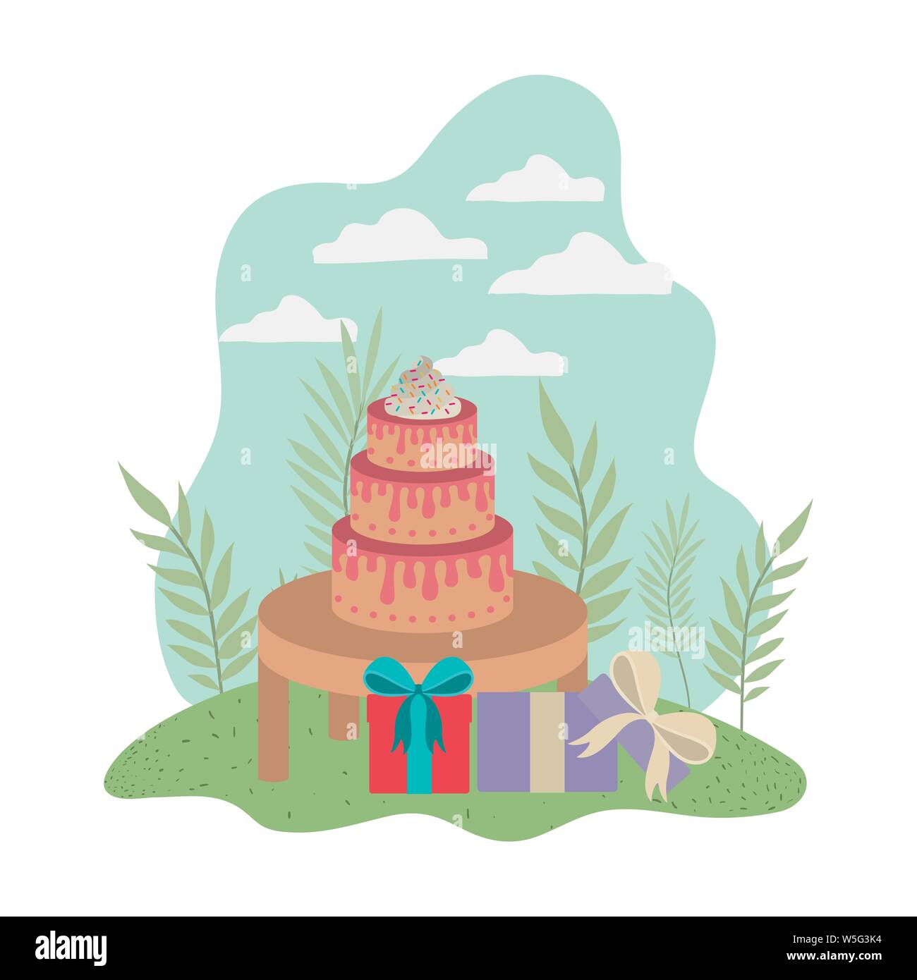 cake on wooden table of happy birthday Stock Vector Image & Art - Alamy
