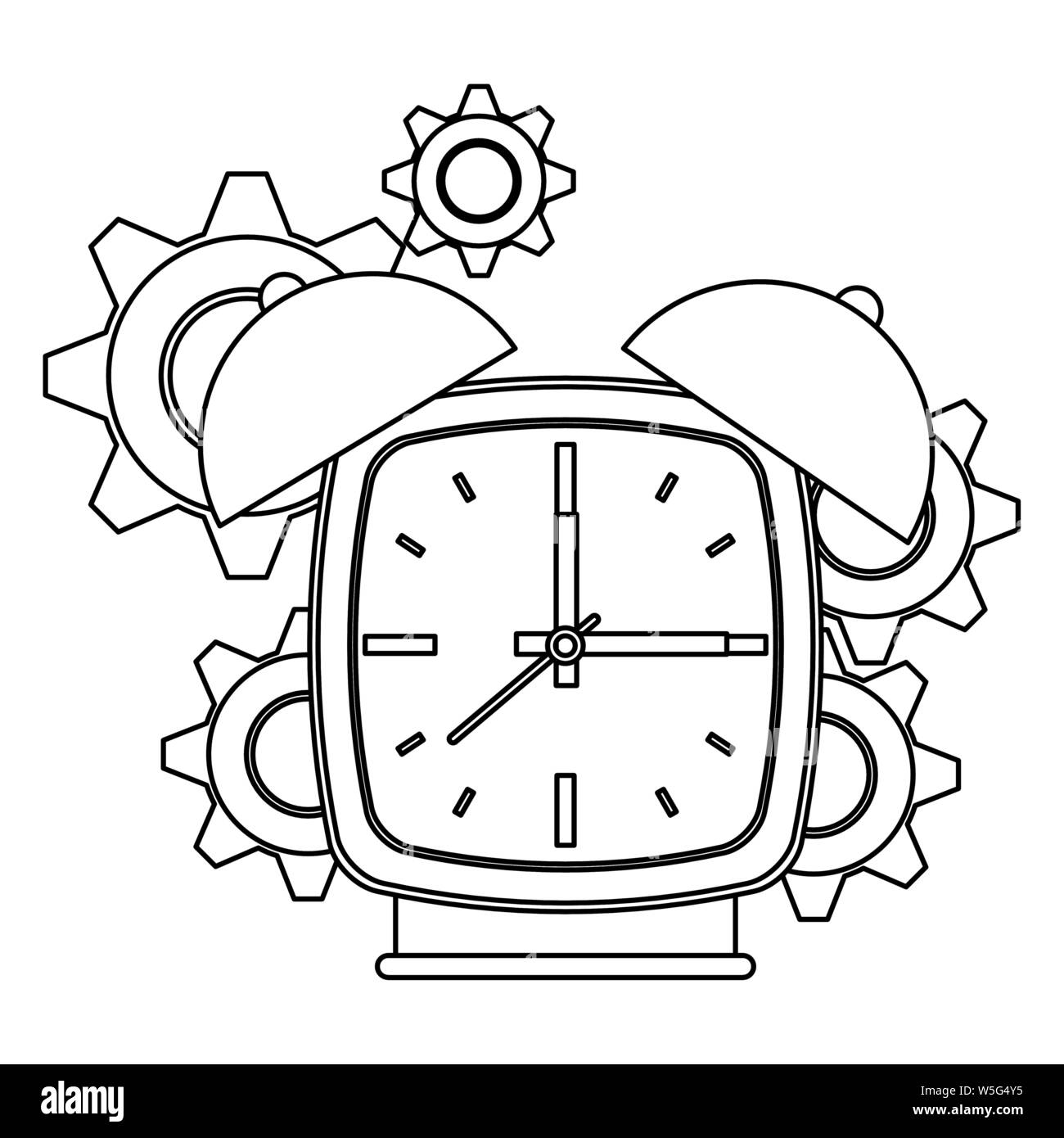 time clock watch alarm cartoon in black and white Stock Vector Image ...
