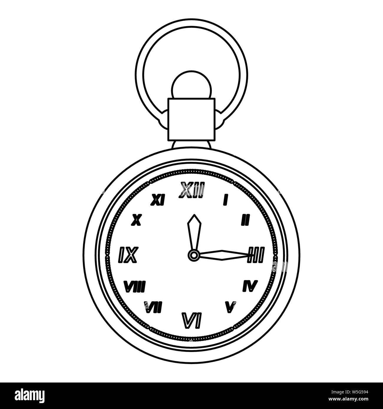 time clock watch alarm cartoon in black and white Stock Vector Image ...