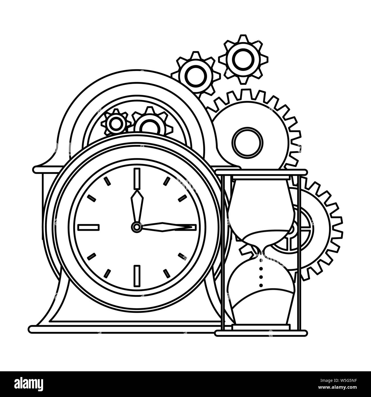 time clock watch alarm cartoon in black and white Stock Vector Image ...