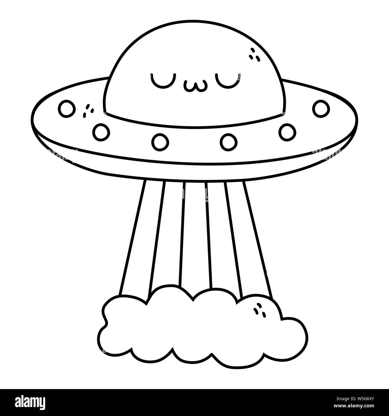 Ufo cartoon design, Kawaii expression cute character funny and emoticon ...