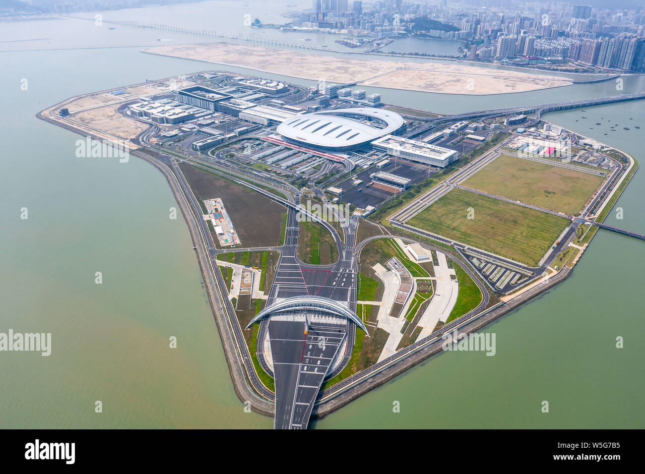 An aerial view of the world's longest cross-sea bridge, the Hong Kong ...